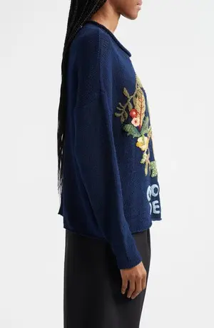 Story Mfg. Twinsun Growing Peace Organic Cotton Sweater In Indigo